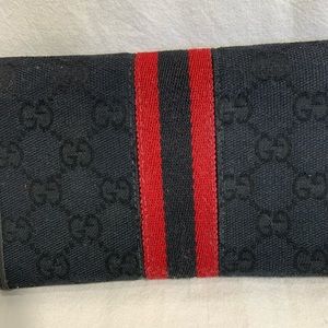 Gucci | Bags | Gucci Black Logo Leather And Canvas Checkbook | Poshmark